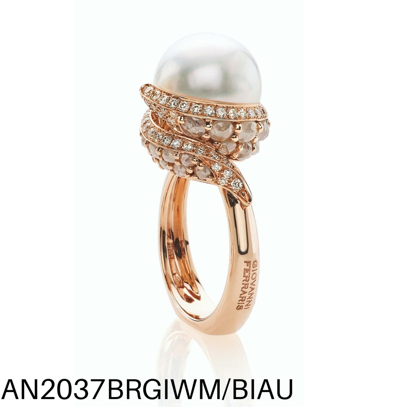 ANELLO ORO ROSA, DIAMANTI CAPE-BIANCHI MILKY, PERLA AUSTRALIANA - Ferraris